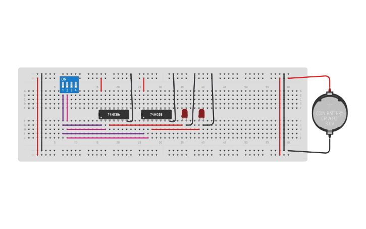 Circuit design Circuito de Soma Binária usando HALF ADDER (Meio Somador) - Tinkercad
