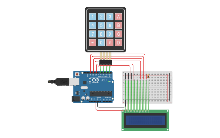 Circuit design 2.Keypad + LCD - Tinkercad