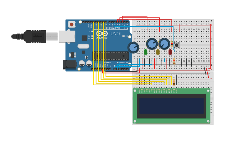 Circuit design Sensores de niveles con LCD | Tinkercad