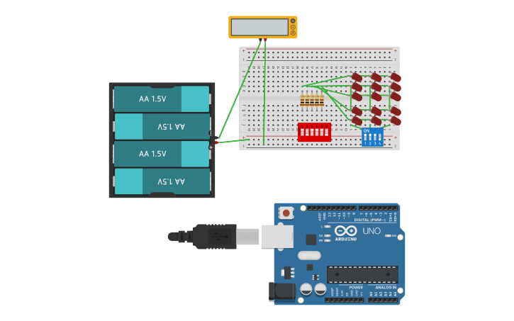 Circuit design Elec2: 3x5 LED Matrix - Complete | Tinkercad