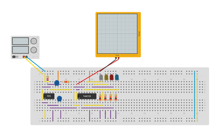 Circuit design 555 y 7493 - Tinkercad