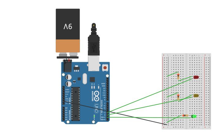 Circuit Design Semaforo Con Preavviso Anche Del Verde Tinkercad