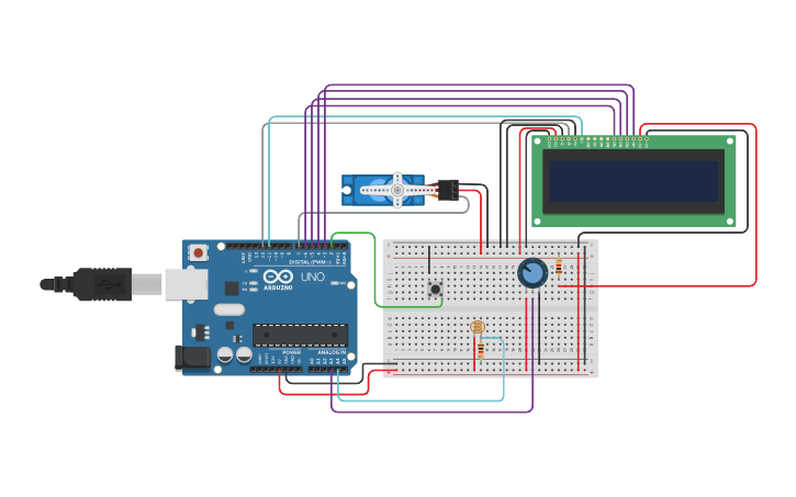 Circuit design Servo-motor Potentiometer & PB (With LCD) - Tinkercad