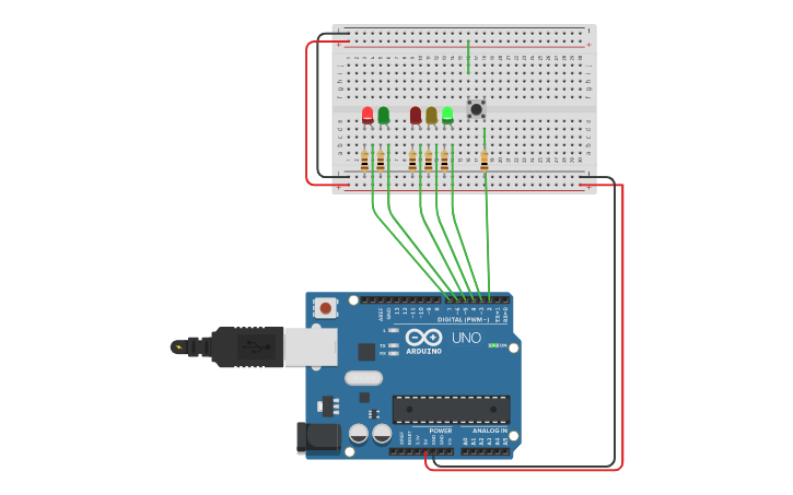 Circuit design Traffic lights - Tinkercad