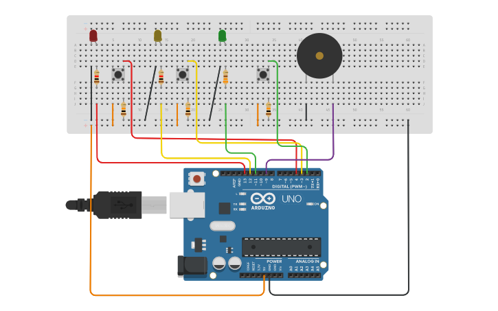 Circuit design Push button + LED + Buzzer - Tinkercad Circuit design Push button + LED + Buzzer - Tinkercad