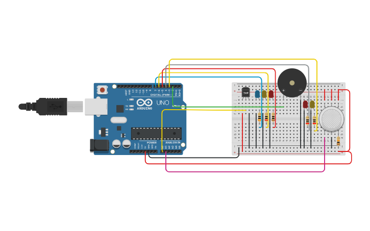 Circuit design Fire monitoring and prevention system - FMPS - Tinkercad