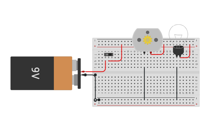 Circuit design control motor and bulb with switch - Tinkercad