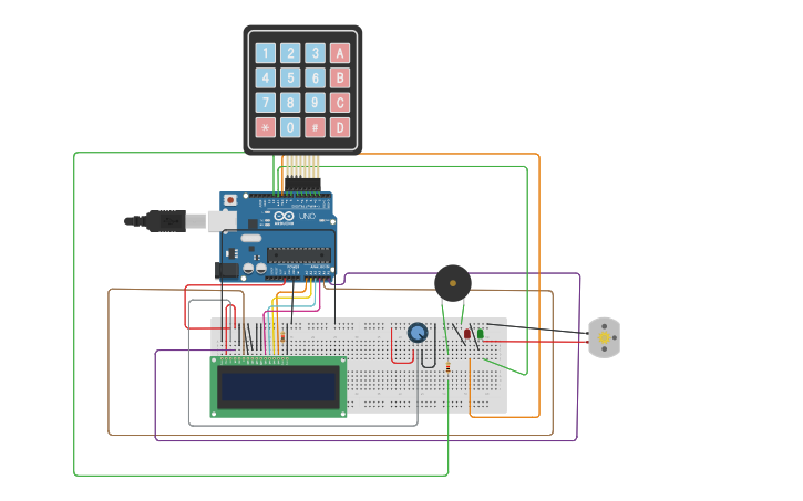 Circuit design password door lock with LCD and buzzer lk1021 - Tinkercad