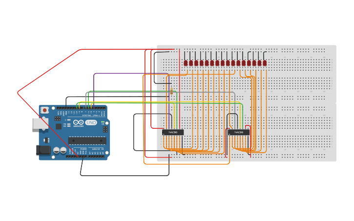 Circuit design shift register project - Tinkercad