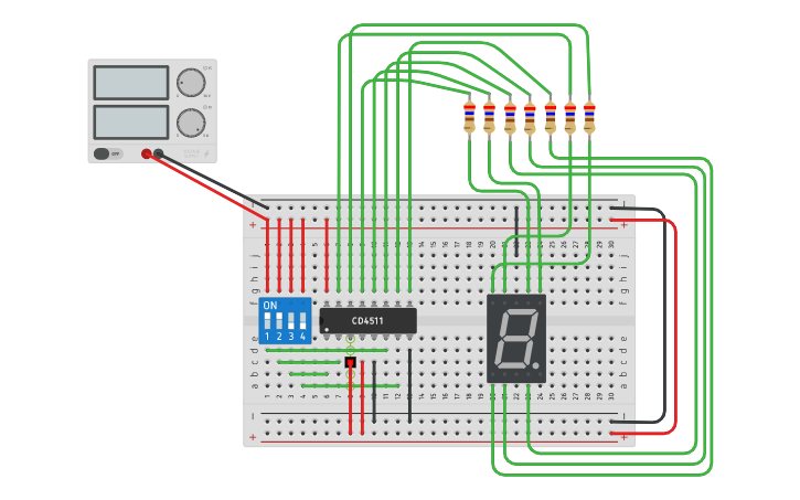 Circuit design Copy of Decodificador BCD 7 segmentos - Tinkercad