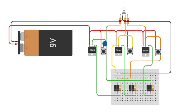 Circuit design 3 - stable Flip-Flop using PMOS FETs - Tinkercad