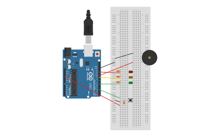Circuit design Semáforo de peatones con pulsador y zumbador - Tinkercad Circuit design Semáforo de peatones con pulsador y zumbador - Tinkercad