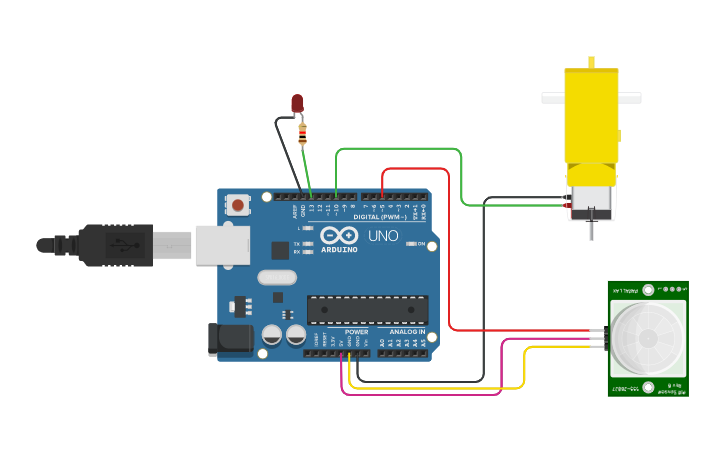 Circuit design PIR SENSOR | Tinkercad