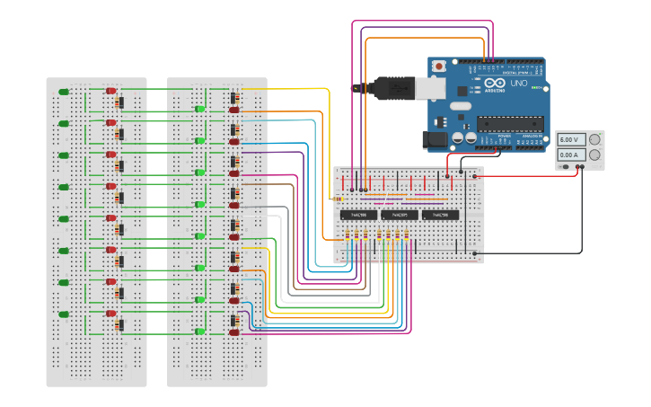 Circuit Design Arduino Tests 16 Leds Bicolores Non Polarisees 2 Pins Tinkercad