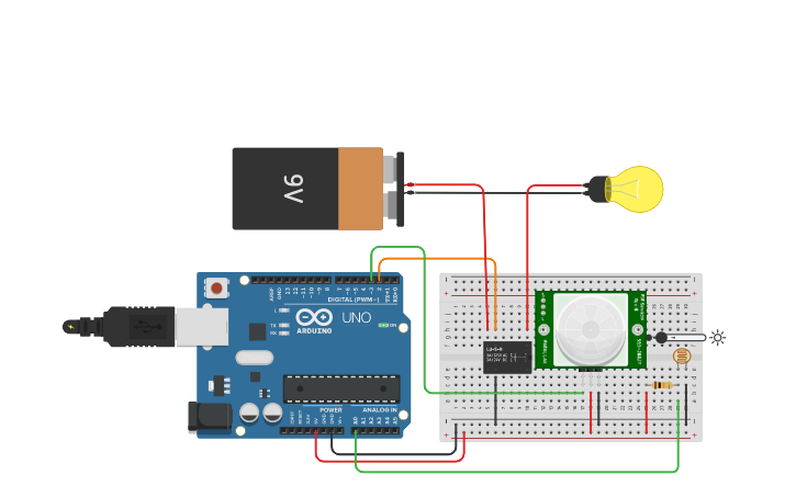 Circuit design Arduino Relé e Luz - Tinkercad