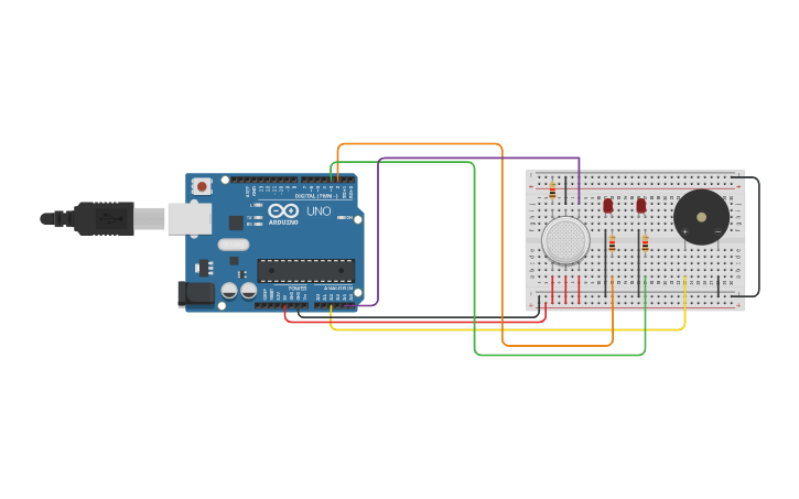 Circuit design Gas Leak Alarm System - Tinkercad