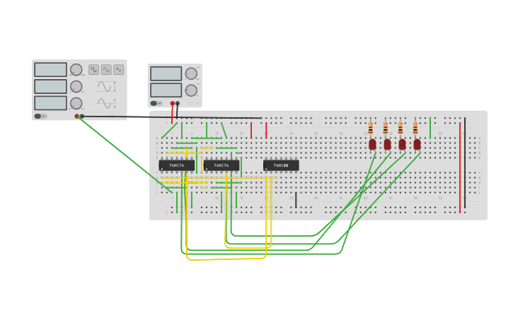 Circuit design Comptador BCD circuit integrat 74HCT74 - Tinkercad