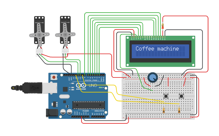 Circuit design Coffee machine - Tinkercad