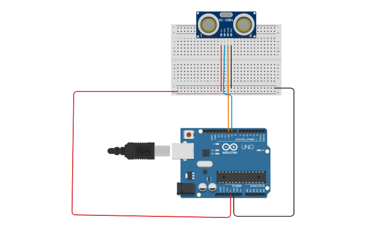 Circuit design Arduino con ultrasuono | Tinkercad