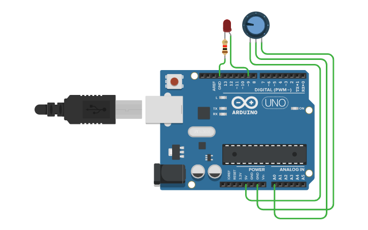 Circuit design PWM LED Brightness Control Example - Tinkercad