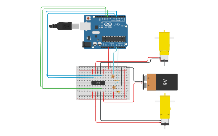 Circuit design L293D con 2 LDR: SEGUIDOR DE LUZ - Tinkercad