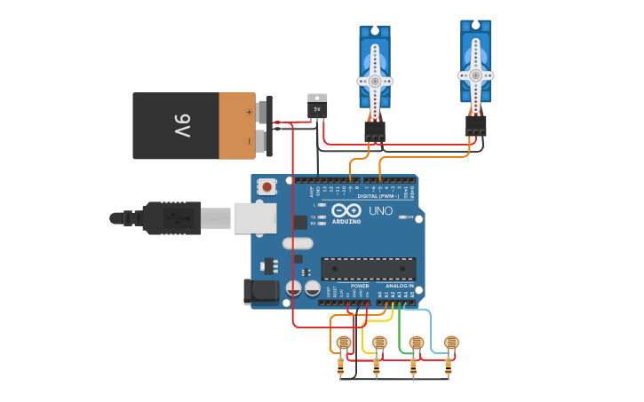 Circuit design Arduino Light Follower Project. - Tinkercad