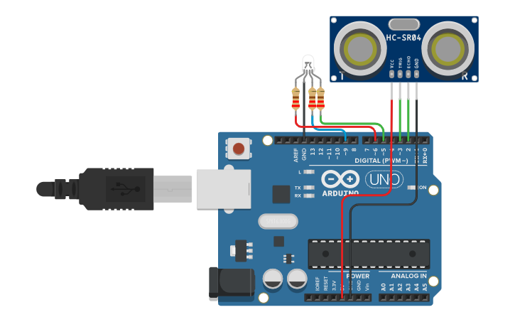 Circuit design Distance sensor - Tinkercad