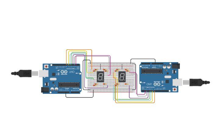Circuit design Contador digital duplo | Tinkercad