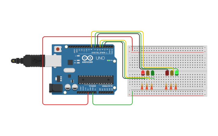 Circuit design Dual Traffic Lights | Tinkercad