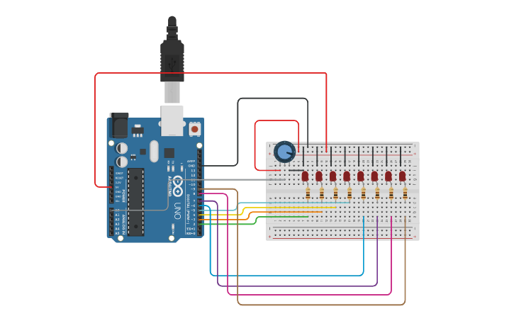 Circuit design LED chaser - Tinkercad