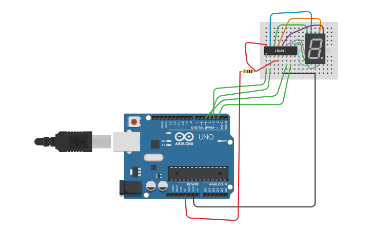Circuit design Copy of BCD to 7 pieces display with Arduino demo | Tinkercad