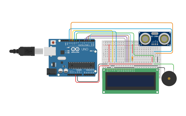 Circuit design SONAR con HC-SR04 - Tinkercad