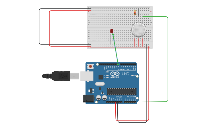 Circuit design sensor de fumaça - Tinkercad