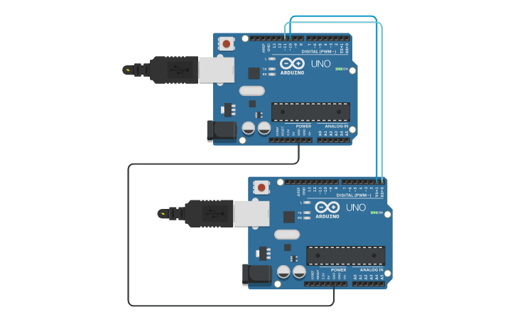 Circuit design Comunicazione Seriale tra due Arduino - Tinkercad Circuit design Comunicazione Seriale tra due Arduino - Tinkercad