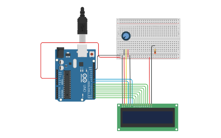 Circuit design Arduino LCD 8Bits Mode - Tinkercad