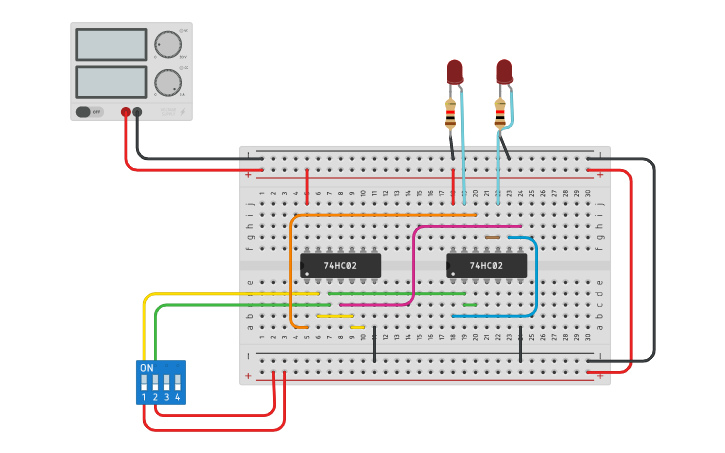 Circuit design half adder using nor gates - Tinkercad