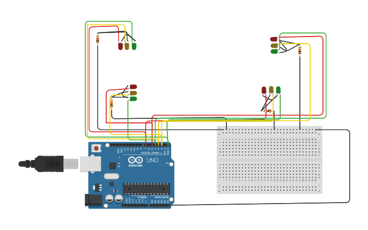 Circuit design Traffic Signal. - Tinkercad