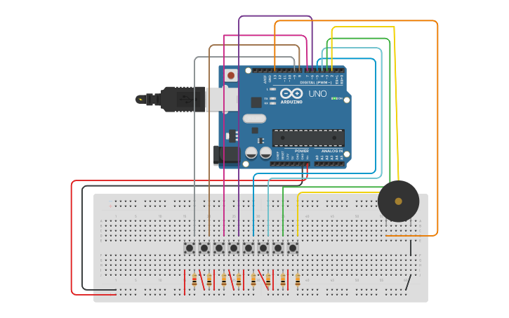 Circuit design Arduino piano - Tinkercad
