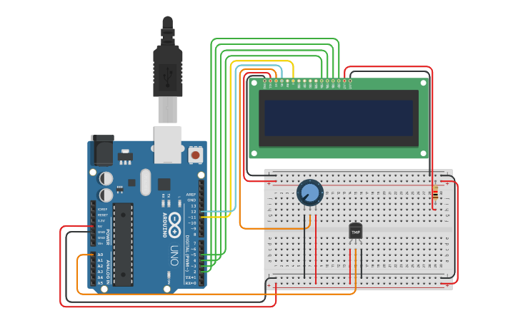 Circuit design APPLICATION 9: Temperature Control Application with LCD - Tinkercad