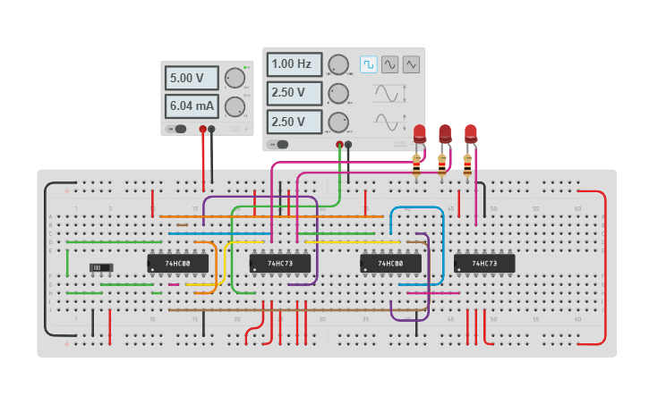 Circuit Design 3 Bit Asynchronous Counter Tinkercad
