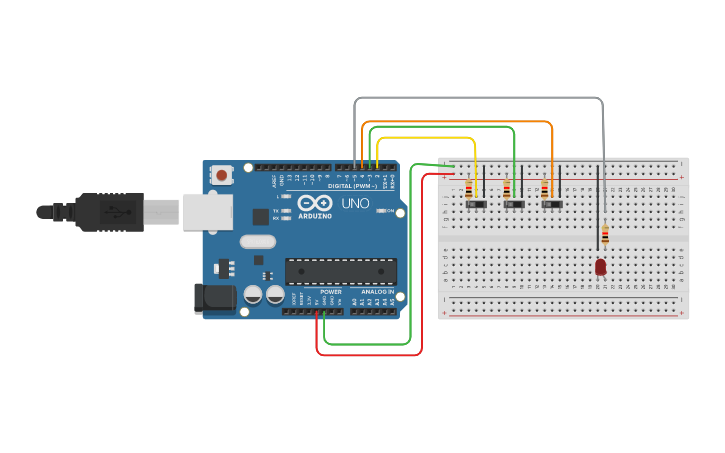 Circuit design Compuerta NAND 3 entradas - Tinkercad