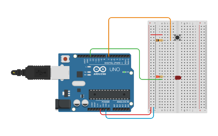 Circuit design 4. BUTTON LED fixed - Tinkercad