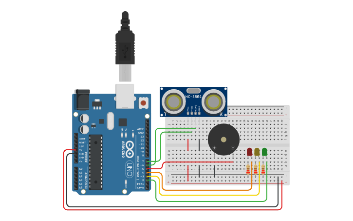 Circuit design ultrasonido con led - Tinkercad