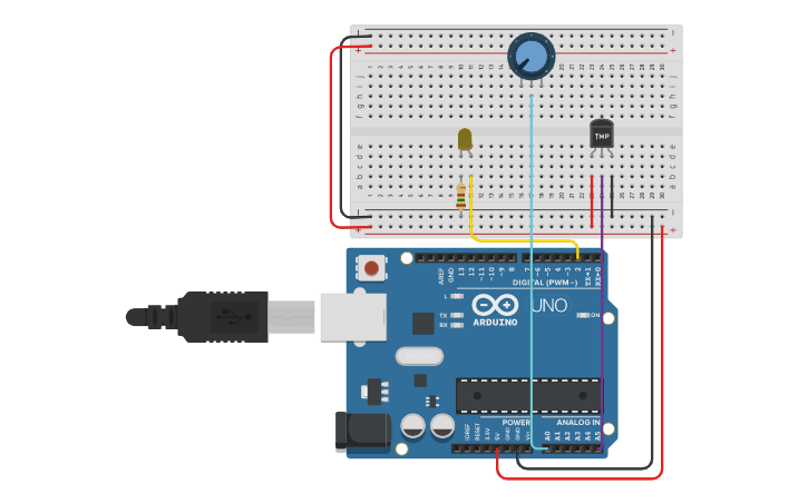 Circuit design Controle de temperatura com o potenciômetro | Tinkercad