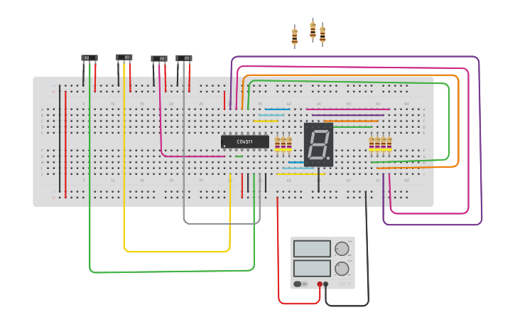 Circuit design decodificador bcd/7 segmentos - Tinkercad