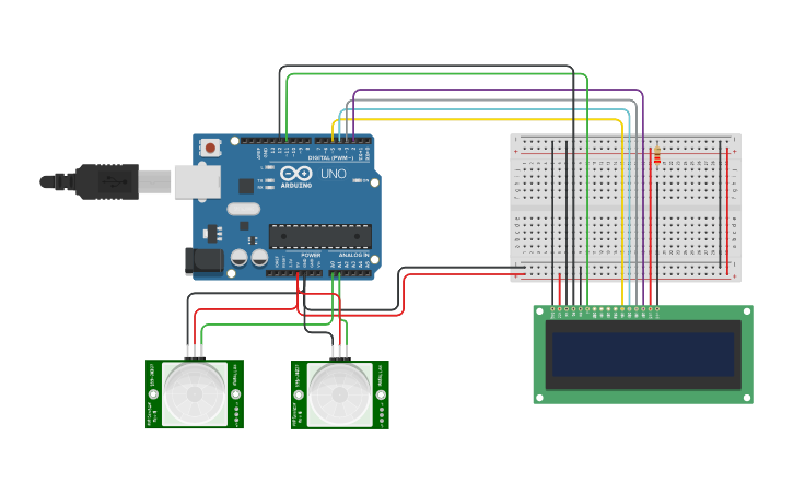 Circuit design Bidirectional Visitor Counter - Tinkercad