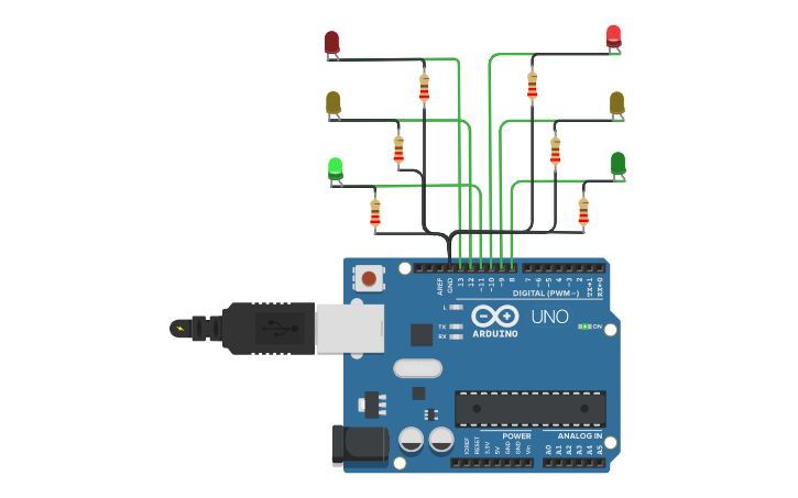 Circuit design atividade semaforo | Tinkercad