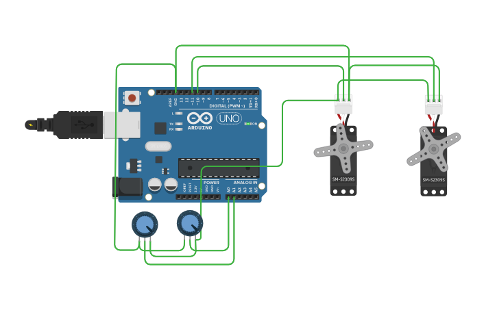 Circuit design 06 Robotika Serial Link 2RR - Tinkercad