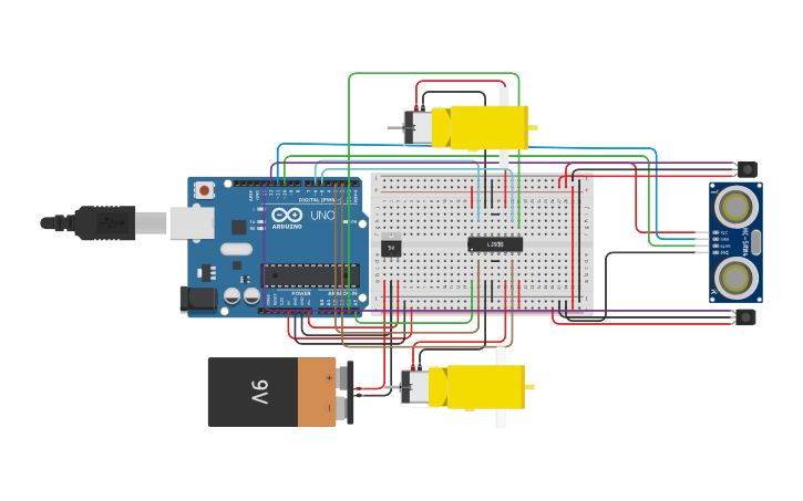 Circuit design Obstacle avoiding robot - Tinkercad