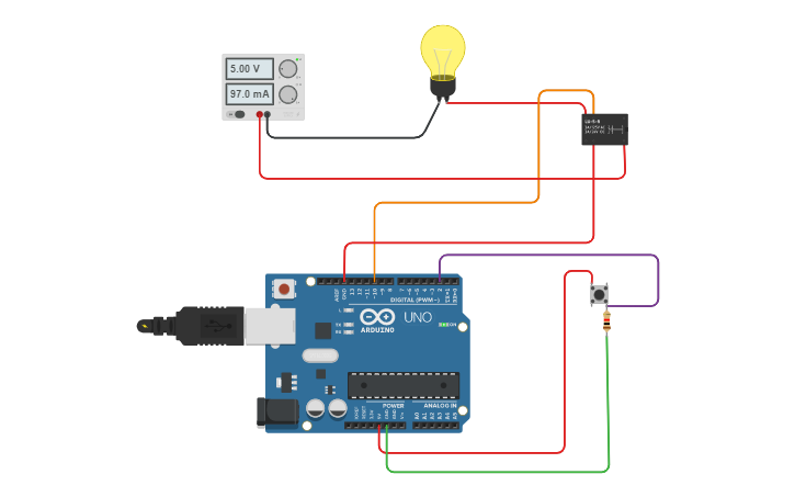 Circuit design controlling electrical appliances - Tinkercad